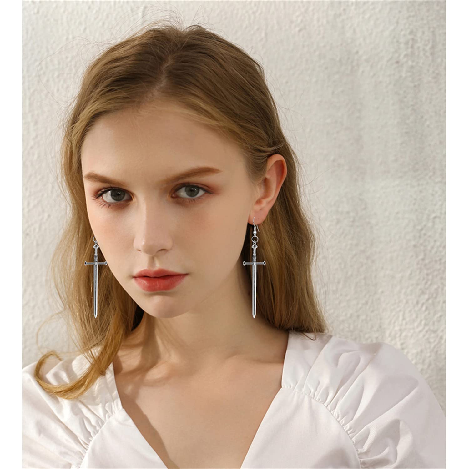 WUWEIJIAJIA Unique Retro Gothic Long Sword Hook Earrings Vintage Silver Punk Style Knife Dangle Drop Earrings for Women Trendy Men Statement (Style-4)