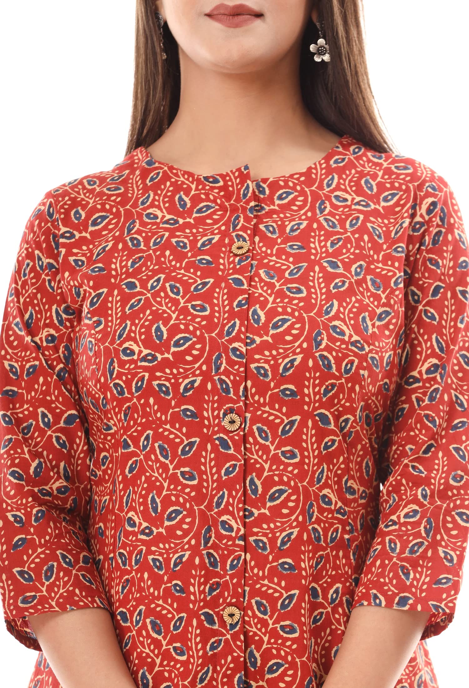 Vihaan Impex Printed Casual Red Floral Kurti for Women Long Kurta Tunic 3/4 Sleeve (as1 alpha l regular regular)