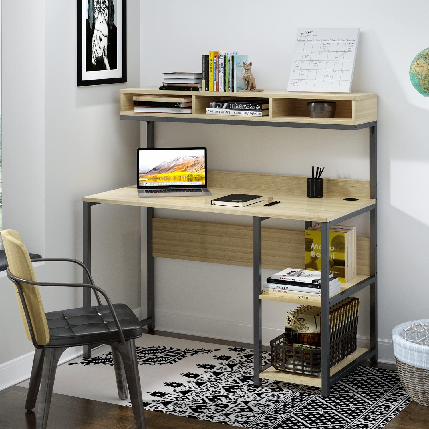 VIPEK Computer Desk 42 Inch Study Writing Desk PC Laptop Table for Home Office, School Student Desk with Hutch & Storage Shelves, Corner Table for Small Space Bedroom, Easy Assemble, Oak