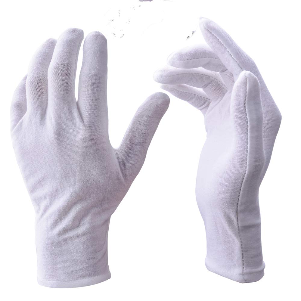 Zealor 12 Pairs Cotton Gloves Thickened Stretchable Lining Glove, Coin Jewelry Silver Inspection Gloves, Large Size
