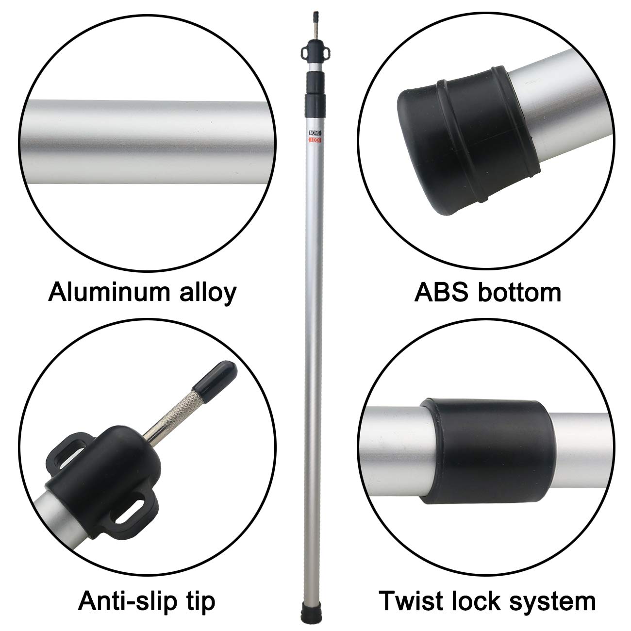 Sunnyglade 2 Pcs Adjustable Tarp Poles, Silver , Telescoping Aluminum Rods Portable Awning Poles for Camping,Backpacking,Hiking(Set of 2)