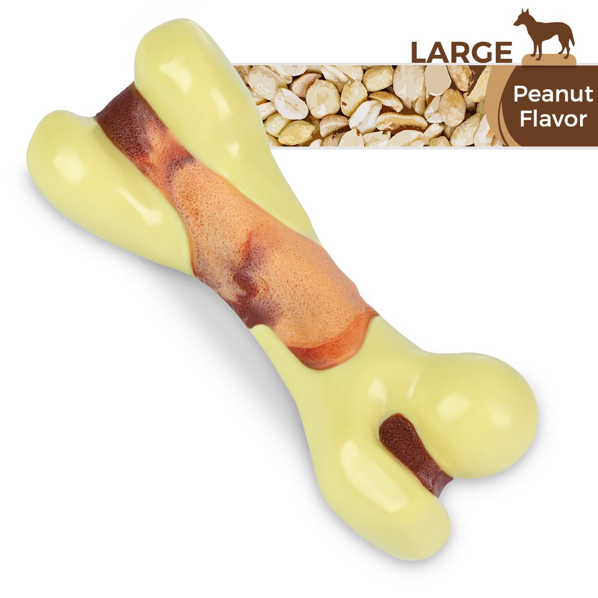 Tikaton Dog Chew Toys for Aggressive Chewers, Peanut Butter Flavor Durable Dog Teething Chew Toys Bones for Large/Medium/Small Puppies
