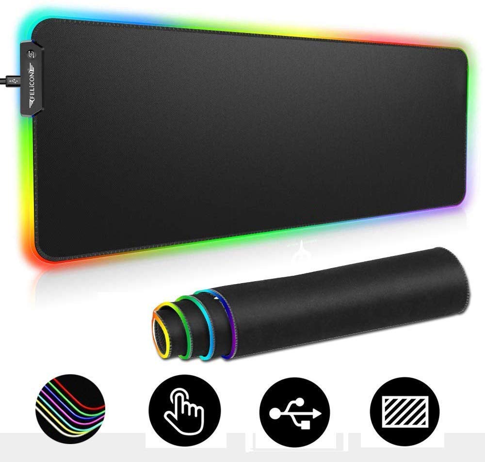Wireless Keyboard and Mouse Mousepad, 3 in 1 Rainbow LED Backlit Rechargeable Mechanical Feelling Backlit Gaming Keyboard Mice Combo with 4800 mAh Battery, 10 Color RGB Mouse Pad for Laptop Pc Mac