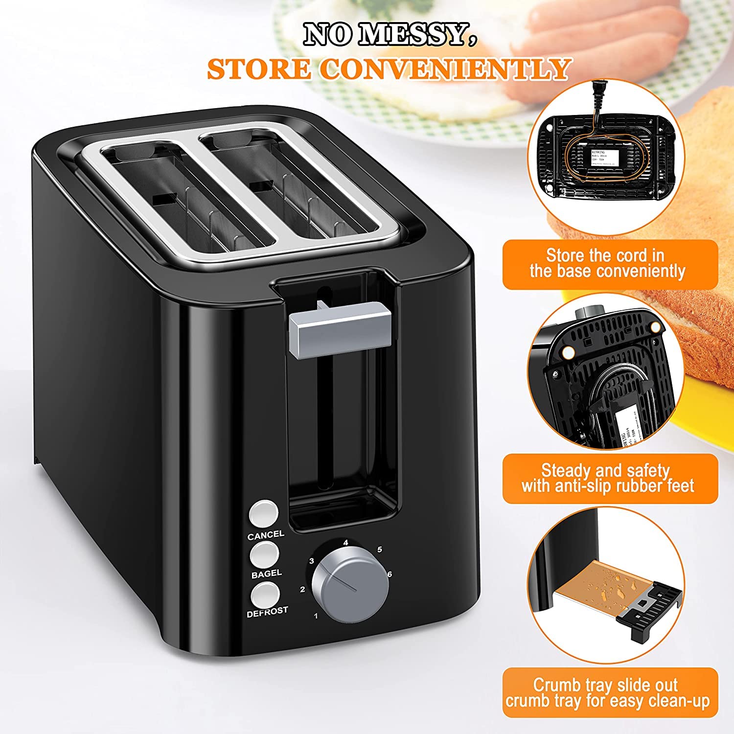 Toaster 2 Slice - Black Best Rated Prime Wide Slot Toasters the for Bagel Bread Waffle Two with 7 Shade Settings & Removable Crumb Tray