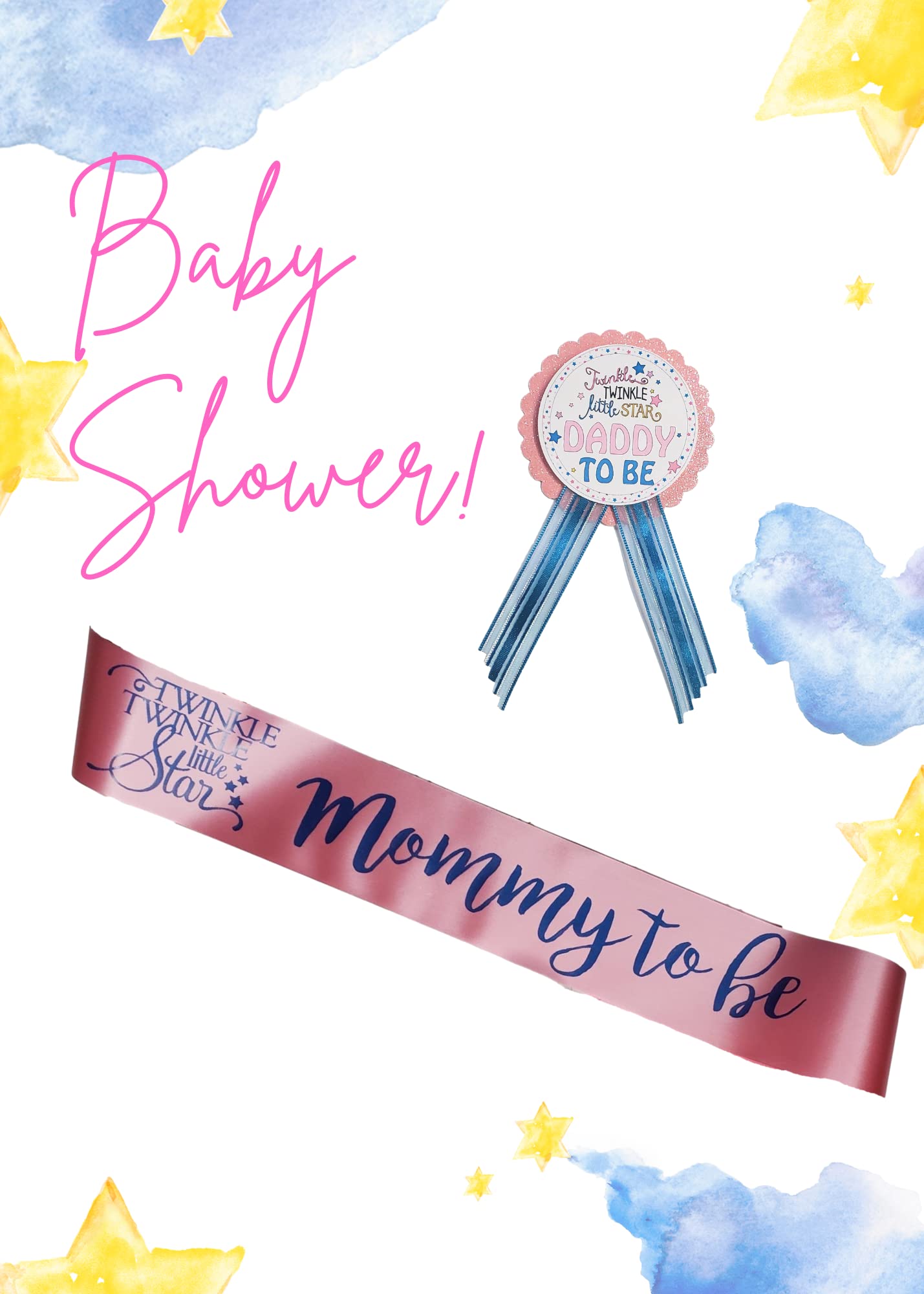 Twinkle Little Star Baby Shower Mommy to be & Daddy Pin Pink Blue Gift Set Galaxy