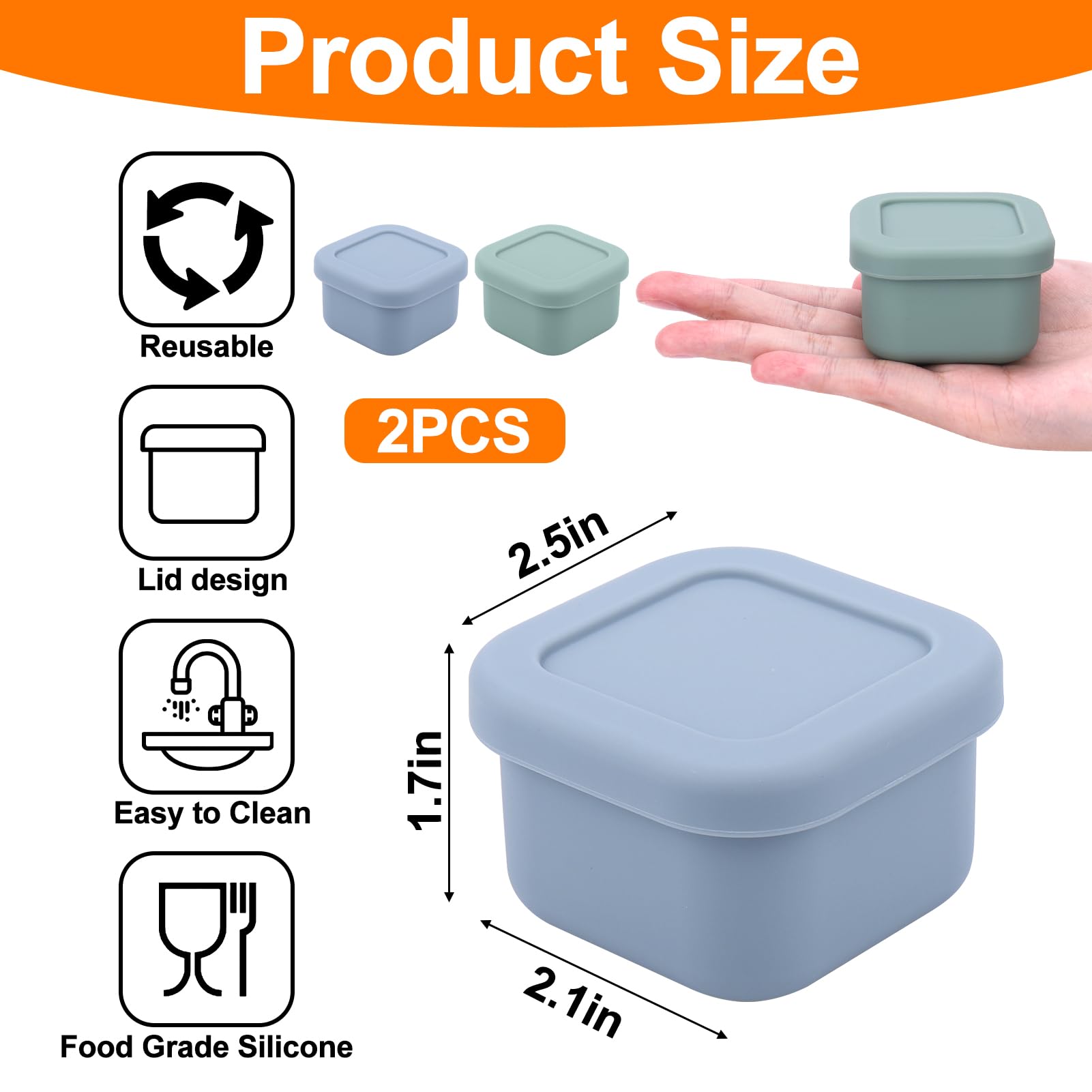 XANGNIER Silicone Dip Containers,Sauce Containers,2 * 4 oz Small Snack Containers,Condiment Containers with Lids