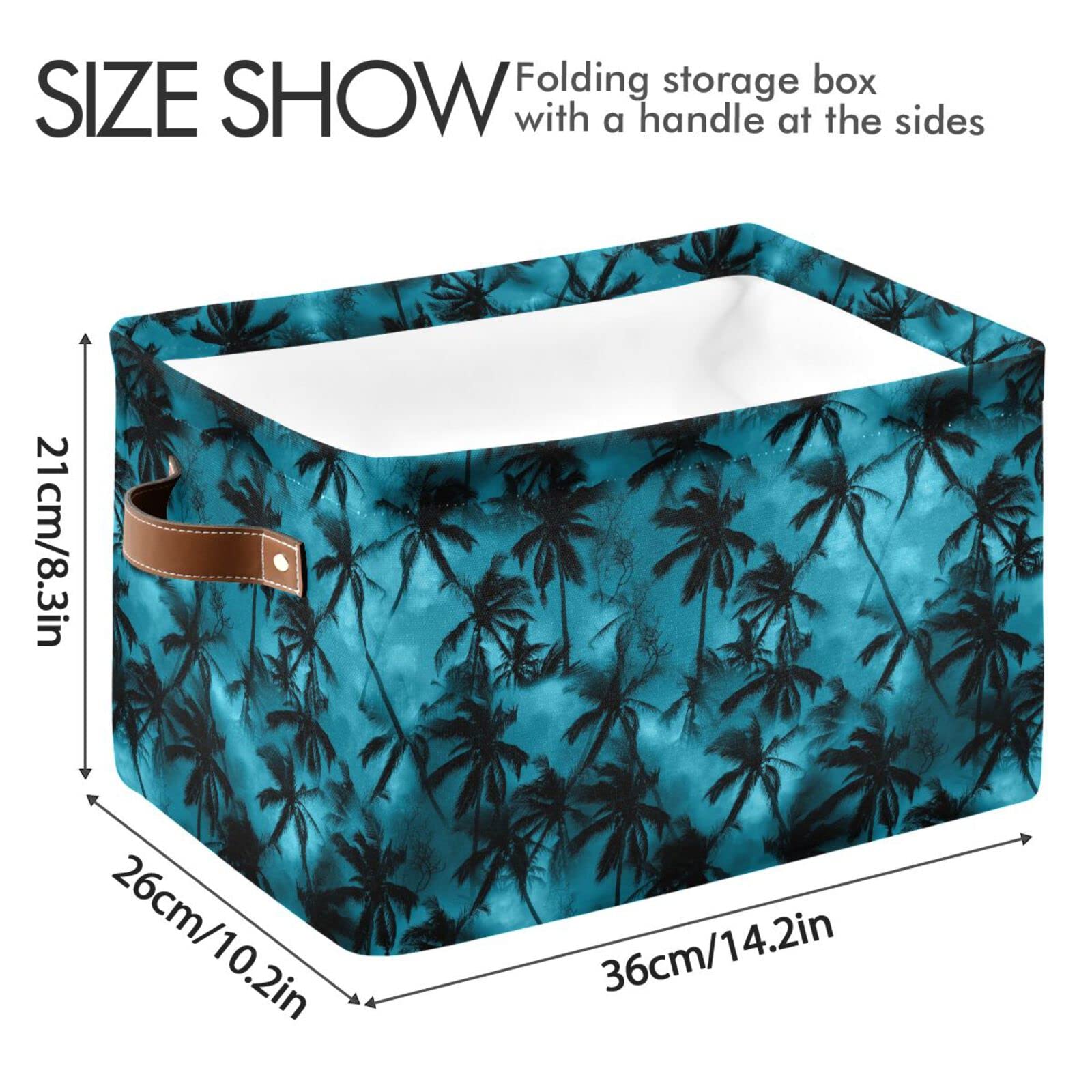 Storage Basket Hawaiian Palm Tree Foldable Canvas Laundry Baskets Bin Waterproof Inner Layer with Sturdy Handles for Toy Nursery Blanket Clothes 2 Pack