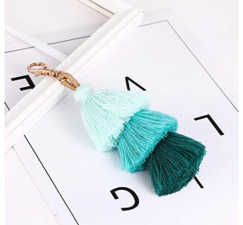 ZOONAI Women Colorful Tassels Charm Keychain Car Keyring Holder Bag Wallet Purse (Beige)