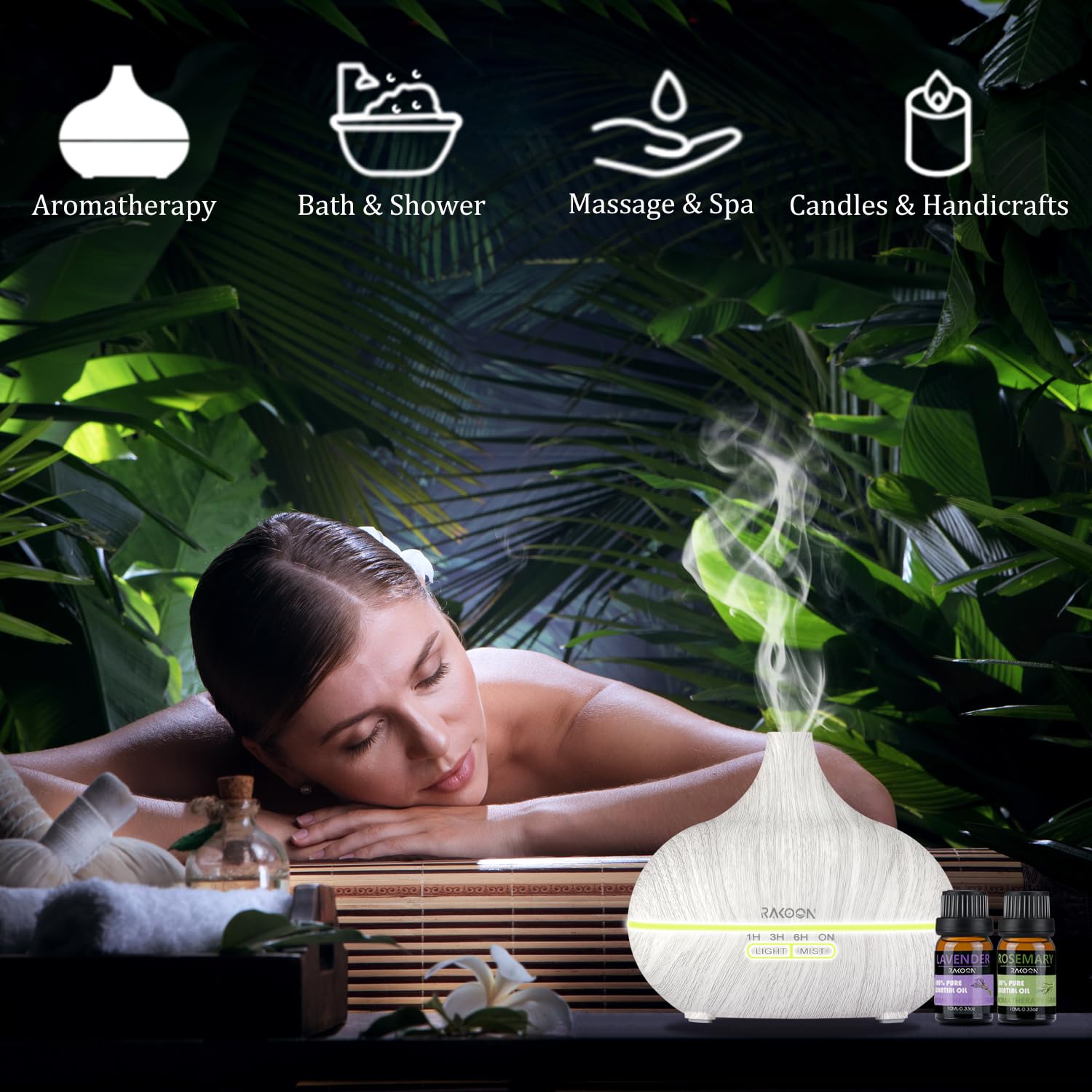 Ultimate Aromatherapy Diffuser & Essential Oil Set, Essential Oil Diffusers for Home with Top 10 Essential Oils, 550ml Air Diffuser for Large Room, 4 Timer & 15 Ambient Light