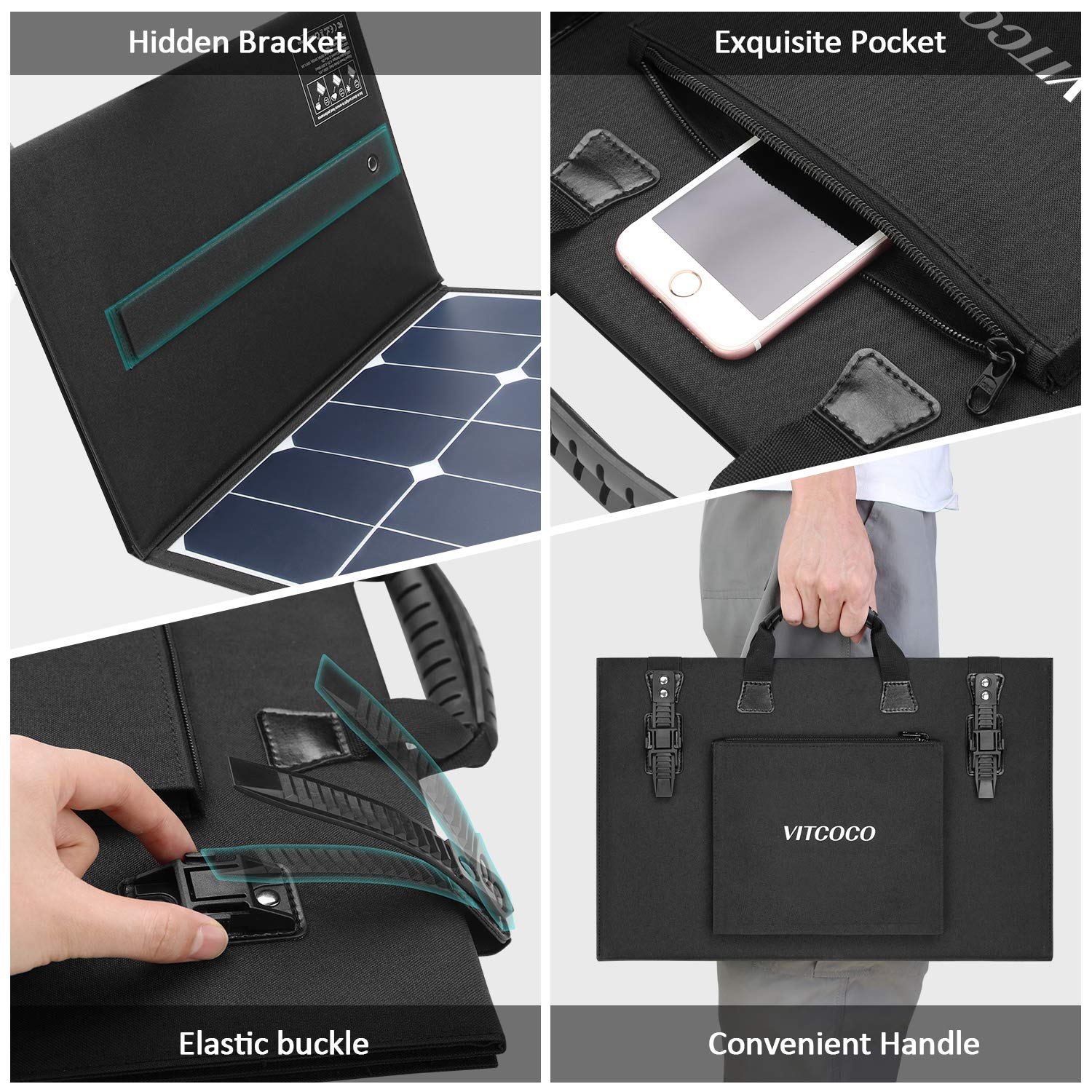 VITCOCO 63W Solar Charger Solar Panel, with 3 USB Port 2 DC Port Portable Foldable Waterproof Solar Charger Camping for Laptop Tablet, iPhone, iPad, Drone, Camera and All USB Devices