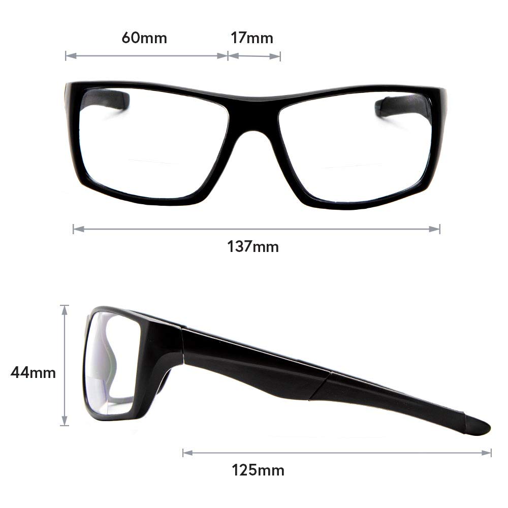 VITENZI Bifocal Safety Glasses with Readers Wrap Around Sport Magnifying Safety Reading Protective Goggles Palermo in Black 1.50