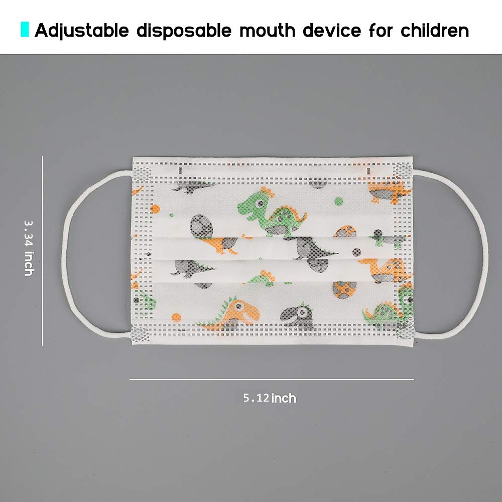 VINMEN 50Pcs Kids 3 layers Comfortable Anti Dust Face Tools for Children Students Outdoor Back to School Supplies(Cute Dinosaur)