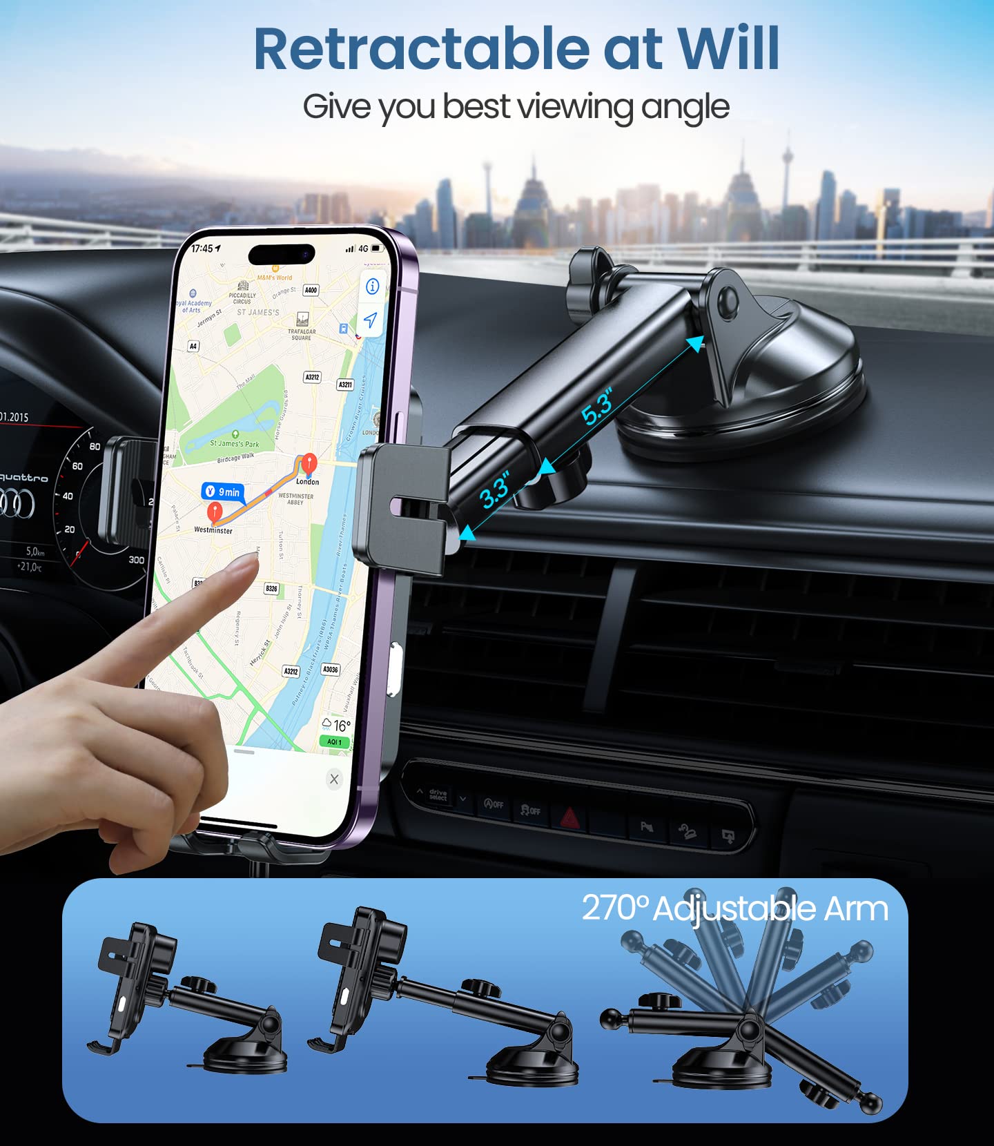 Wireless Car Charger, MOKPR 15W Fast Charging Auto-Clamping Car Mount Universal Hands-Free Car Charger Mount for Dash Windshield Air Vent Compatible with iPhone 15/14/13/12, Samsung S23/S22/S21,etc