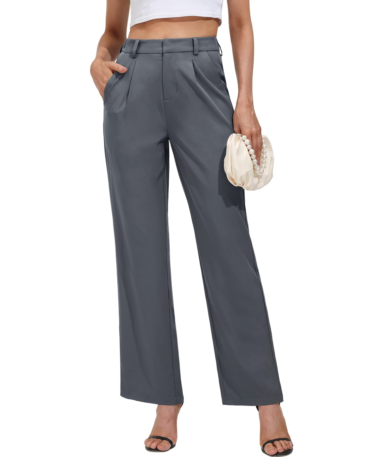 VILIGO Wide Leg Dress Pants for Women High Waisted Work Business Casual Trousers Grey XS