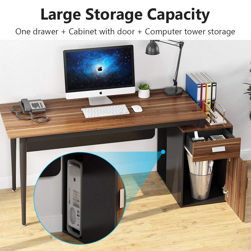 Tribesigns 55 inch Large Computer Desk with Storage Cabinet, Modern Office Desk with Drawer Study Writing Table Computer Workstation for Home Office
