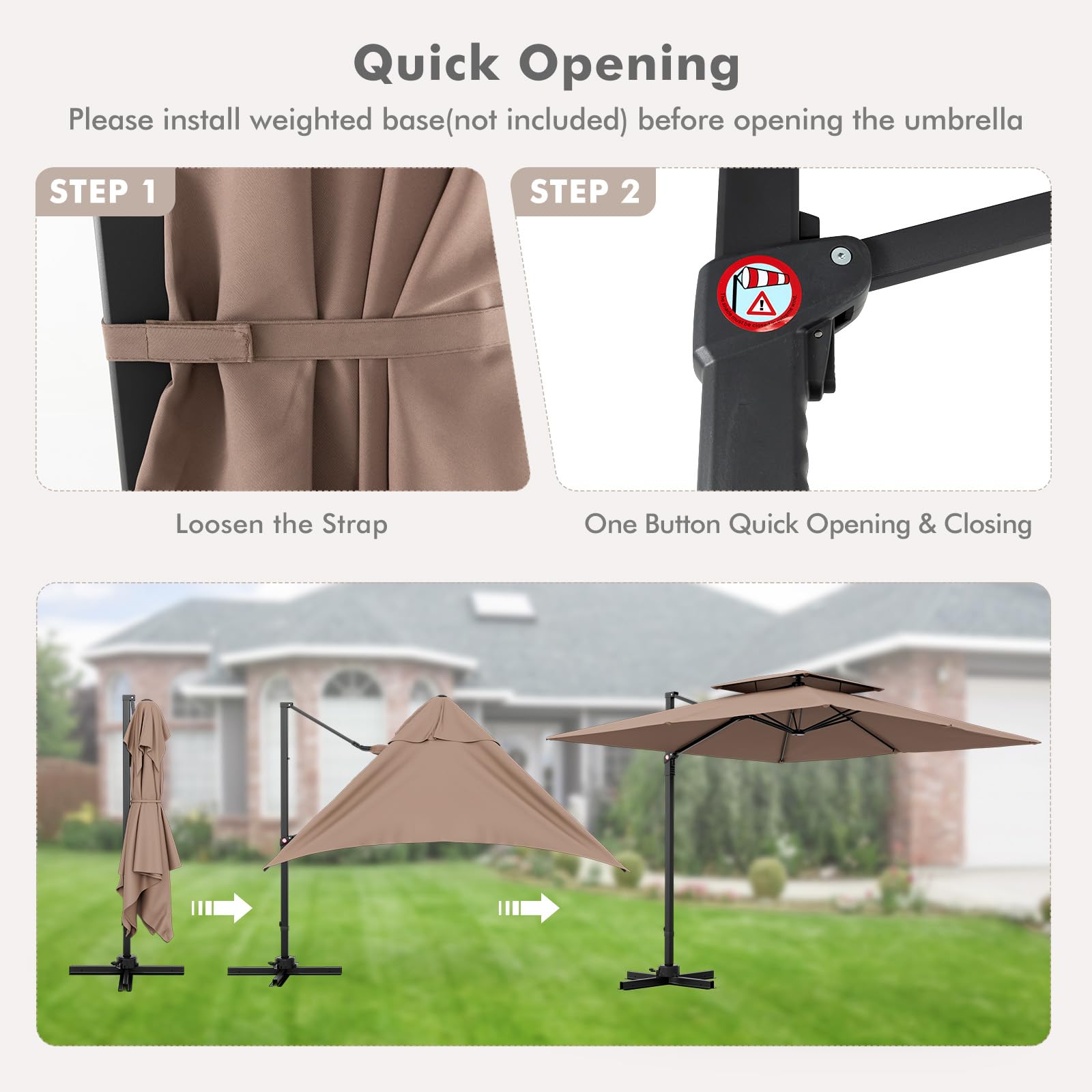 Tangkula 9.5 FT Cantilever Patio Umbrella, Outdoor Square Offset Umbrella with 360癛otation, Double Top Heavy Duty Patio Hanging Umbrella with Cross Base for Garden Deck Pool Backyard (Navy)