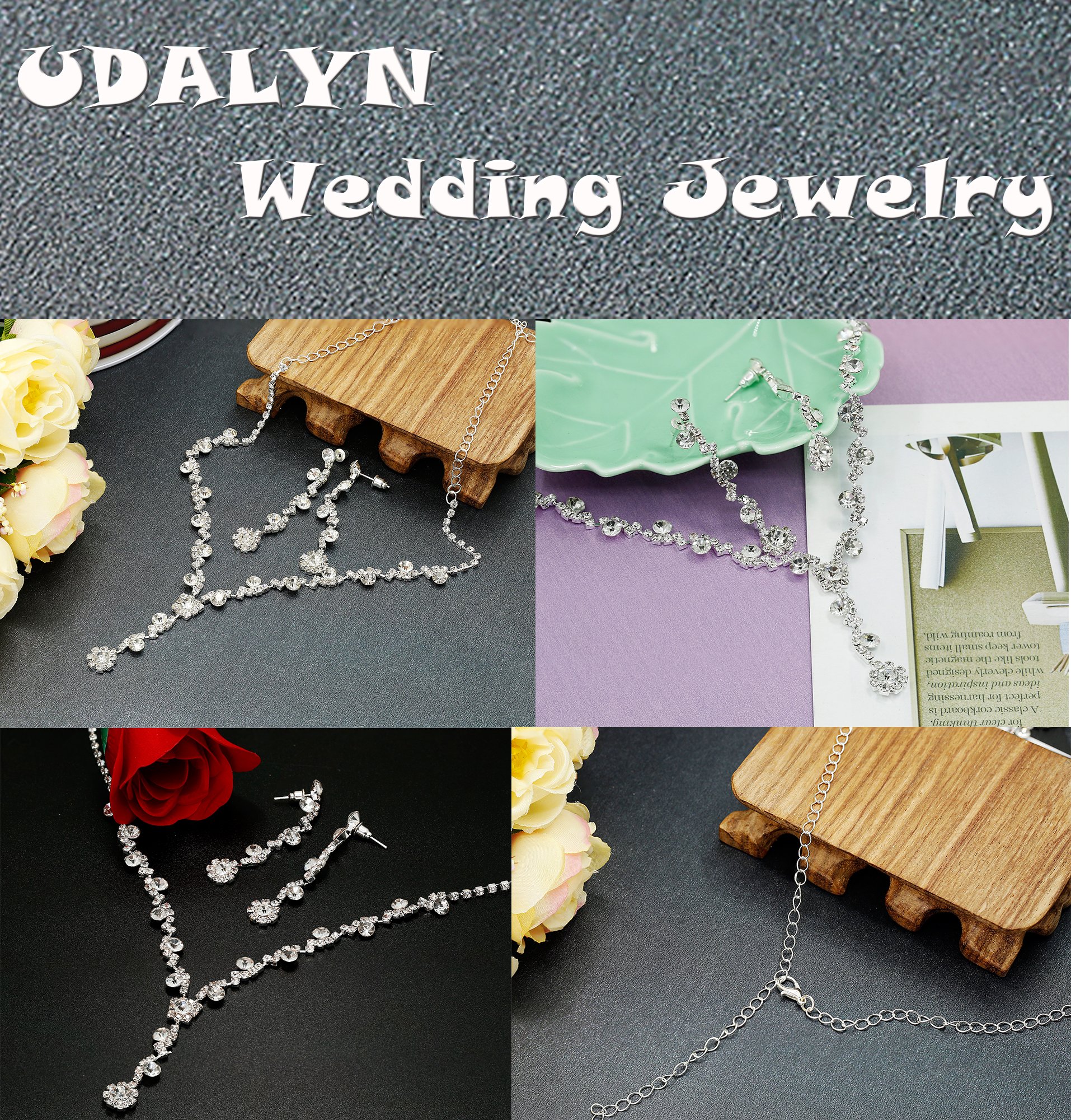 Udalyn Rhinestone Bridesmaid Jewelry Sets for Women Necklace and Earring set for Wedding with Crystal Bracelet