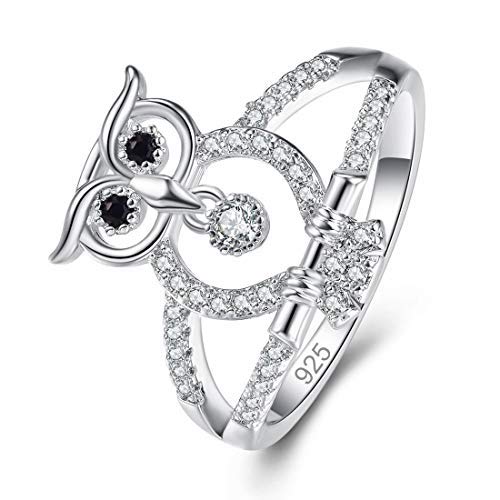 UltraSunday Owl Ring Gift Black Spinel & White Topaz Gemstone Silver Jewelry (7)
