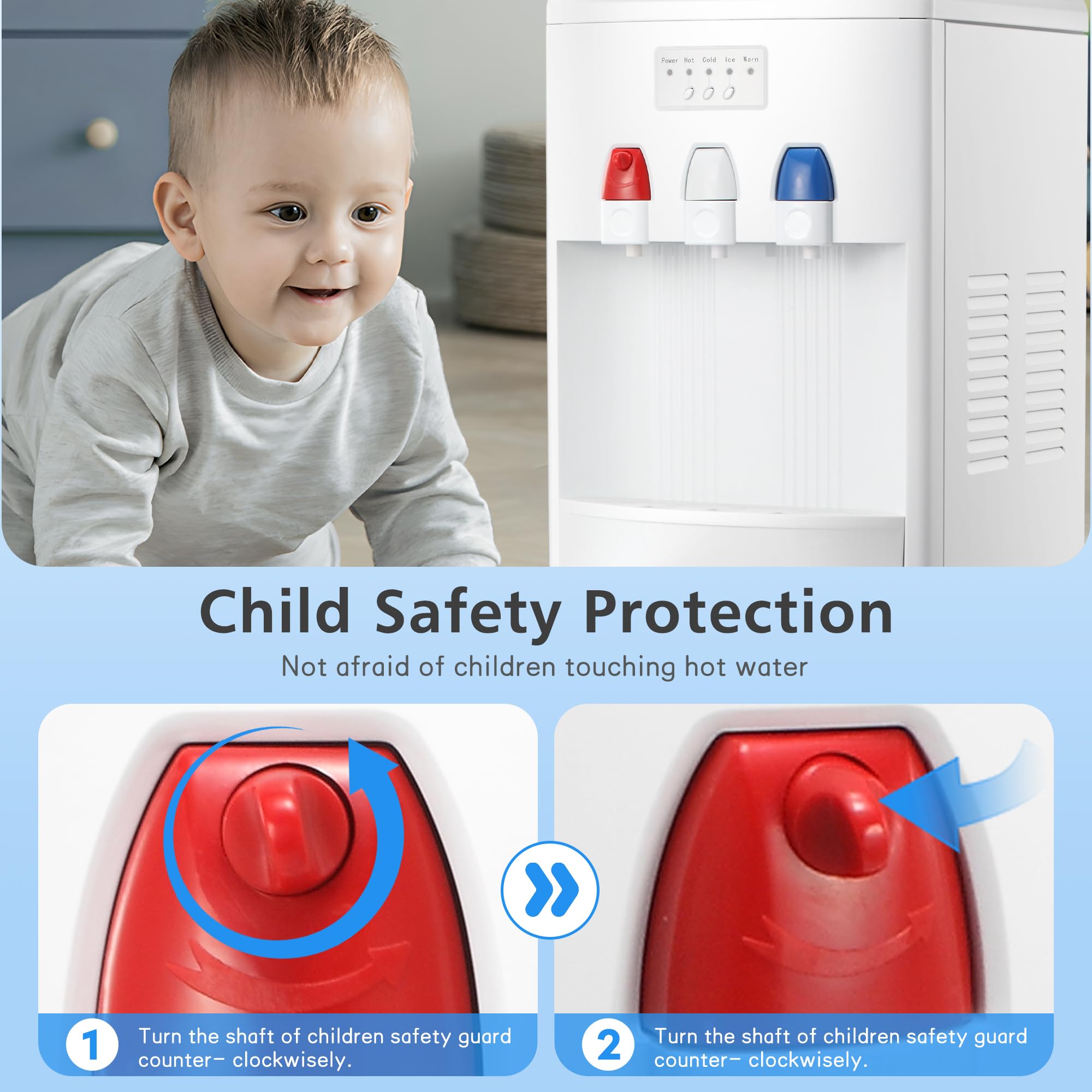 ZAFRO 2-in-1 Bottom Loading Water Cooler Dispenser Hot and Cold 3 to 5 Gallon Bottle Water Dispenser 27LBS/24H Ice Maker Machine with Child Safety Lock(White)