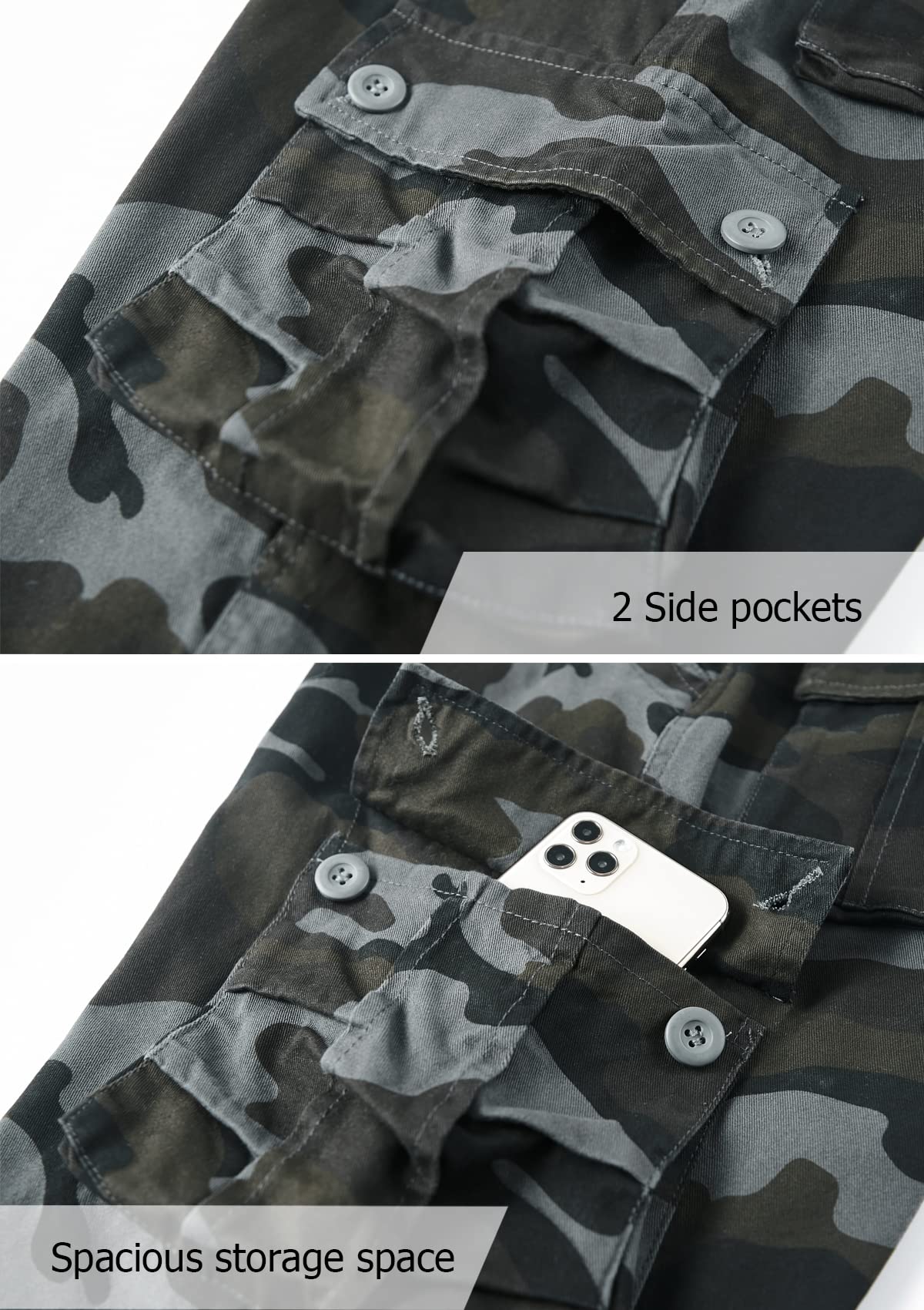 Vcansion Men's Cotton Military Camo Cargo Shorts Relaxed Fit Casual Shorts with Multi-Pockets White Camo US 40