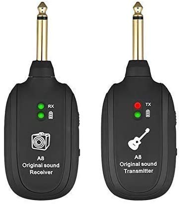 UHF Wireless Guitar System, Acogedor Guitar Transmitter Receiver, Built-in Rechargeable Battery, Wireless Audio Transmission Set for Electric Guitar Bass