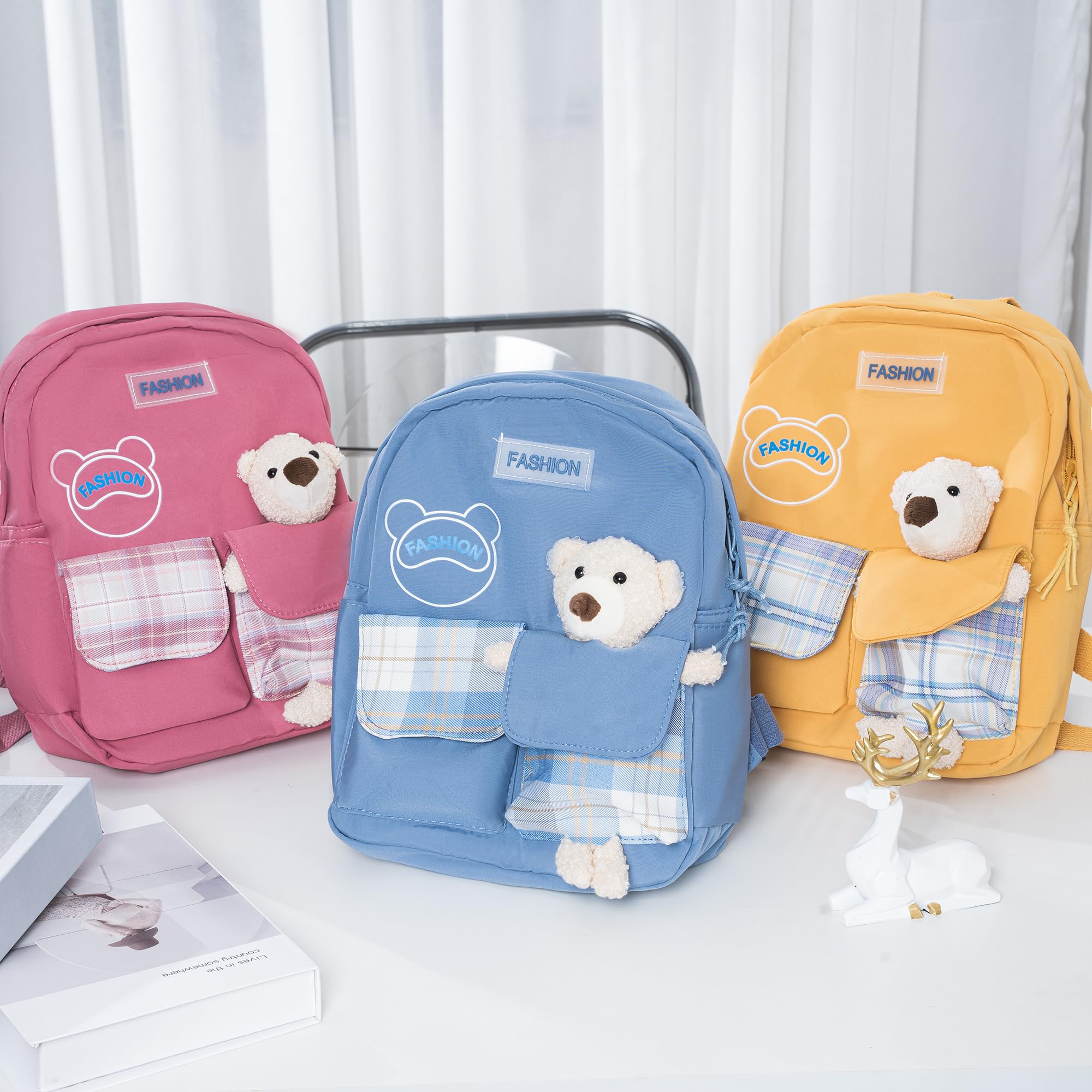 Toddler Backpack Set with Stuffed Bear and Rabbit Plush Notebook (Color May Vary) - Kids' Adventure and Memories Pack Ages 6-10 (Blue)