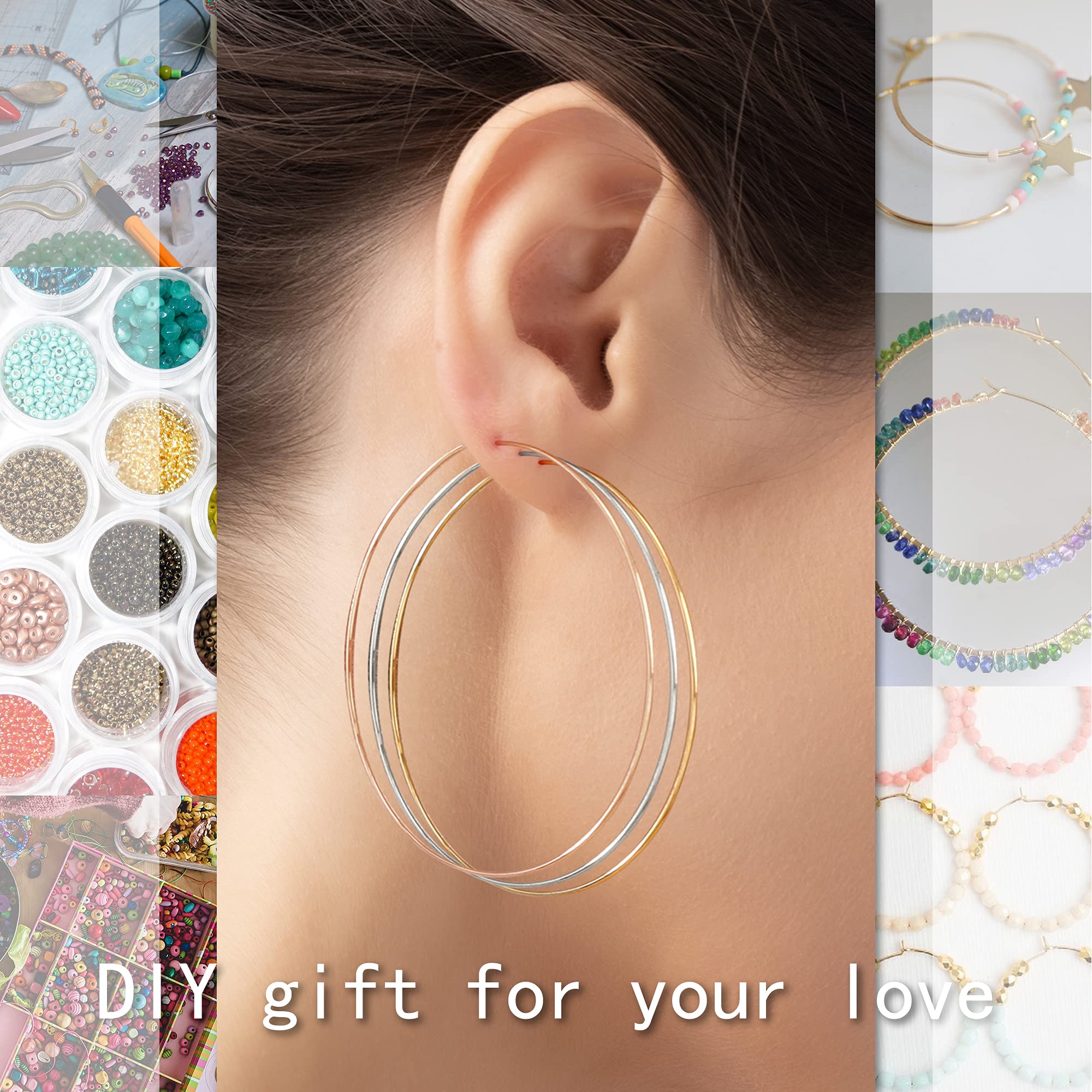 wowshow Thin Hoop Earrings Lightweight Round Threader Earrings for Women 50mm 3 Colors Set