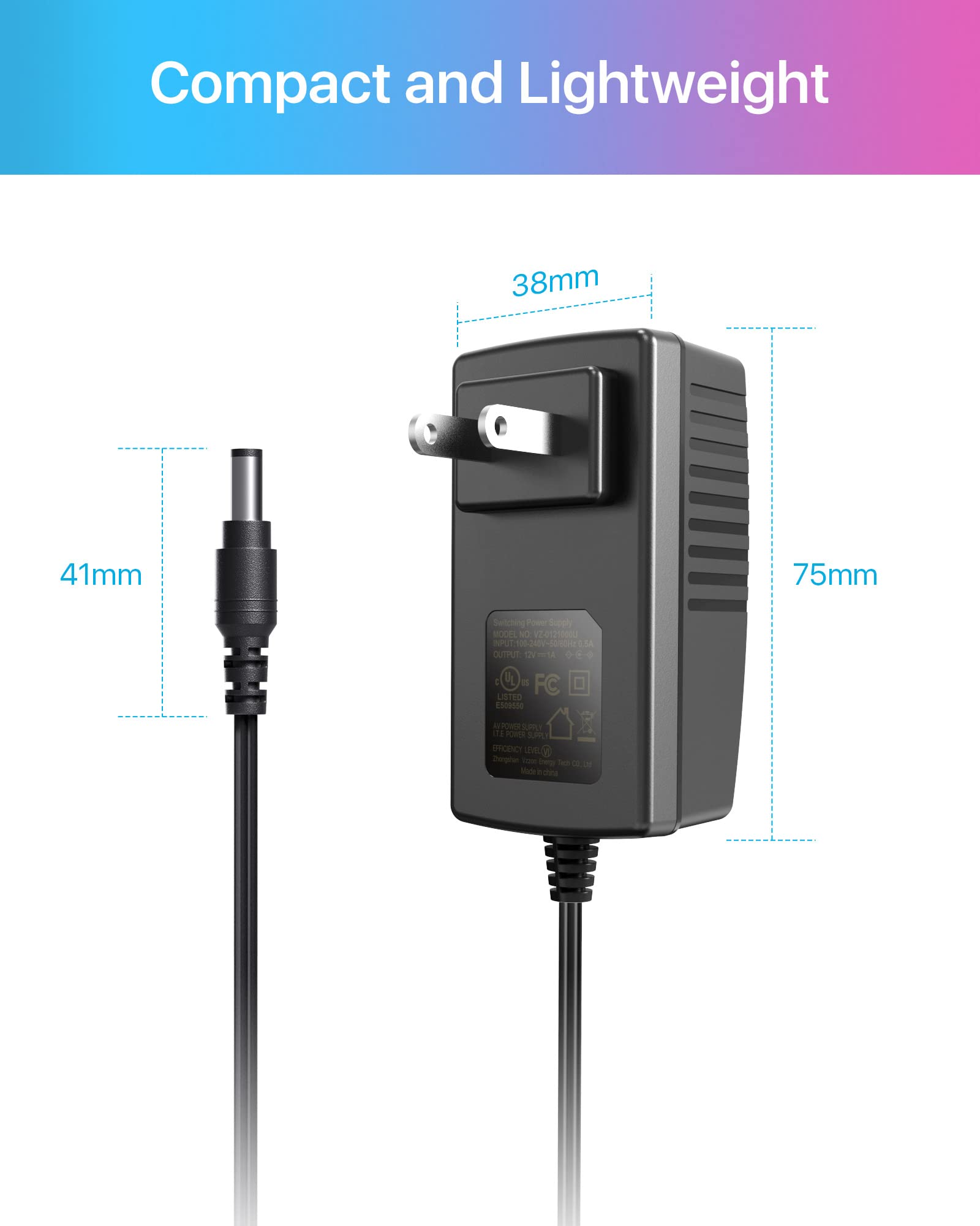 ZOSI DC 12V 1A 1000mA US CCTV Power Supply Adapter 3m Long Power Cords for Home Security Camera Surveillance System