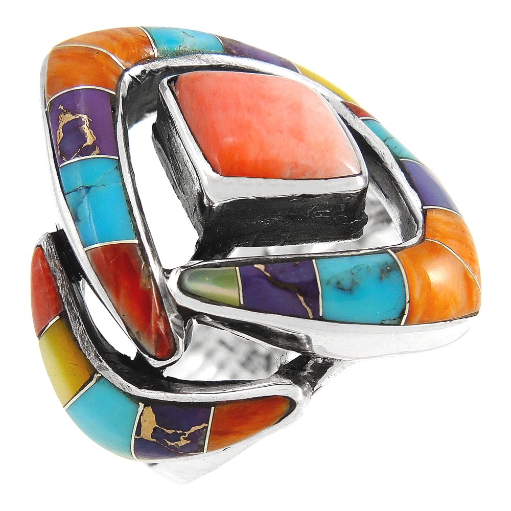 Turquoise Ring in Sterling Silver 925 & Genuine Turquoise (Choose Color) (Multi-Gemstones, 7)