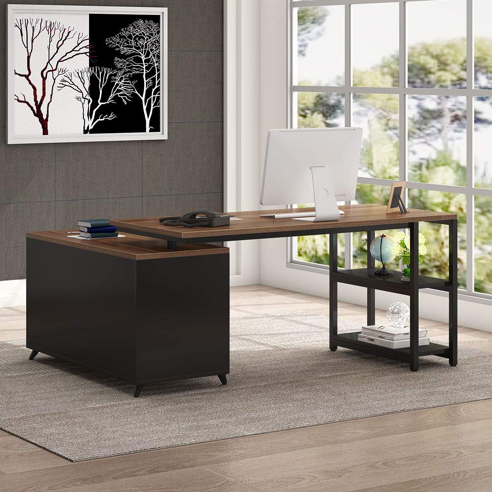 Tribesigns L-Shaped Computer Desk, 55 Inch Rotating Executive Office Desk with Drawers, Modern Corner Gaming Writing Desk with File Cabinet for Home Office Study