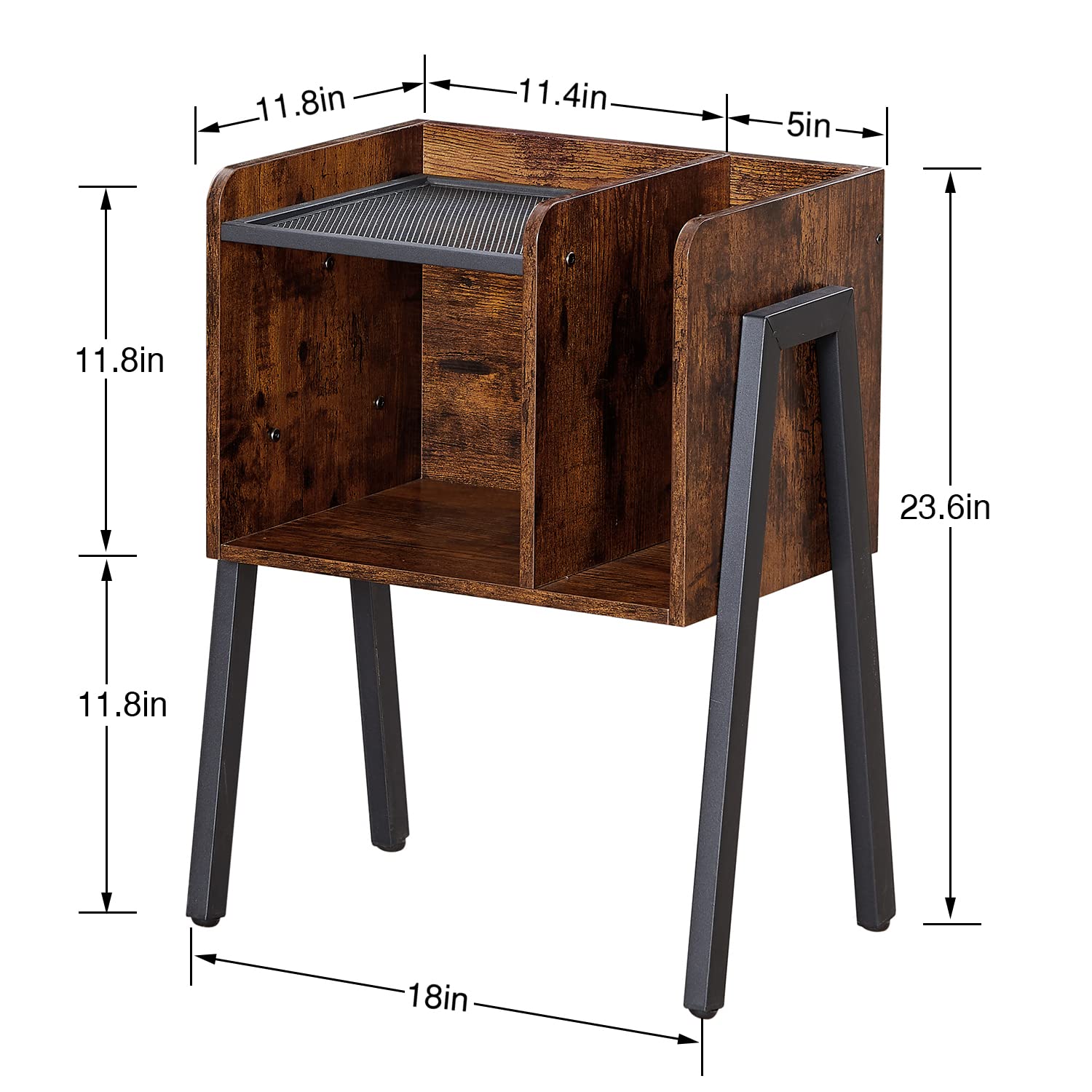 VECELO Nightstand Industrial Side End Table/Stackable Accent Furniture with 2-Tier Open Storage Compartments for Bedroom, Living Room and Small Spaces, 2 pack, Brown
