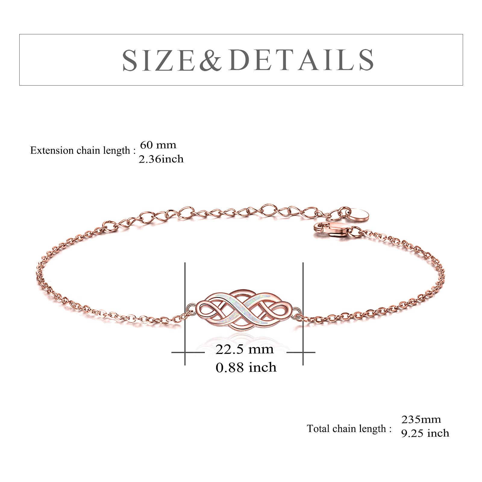 YFN Rose Opal Bracelets Irish Celtic Knot Jewelry Sterling Silver Infinity Love Adjustable Bracelet for Women (Pink)