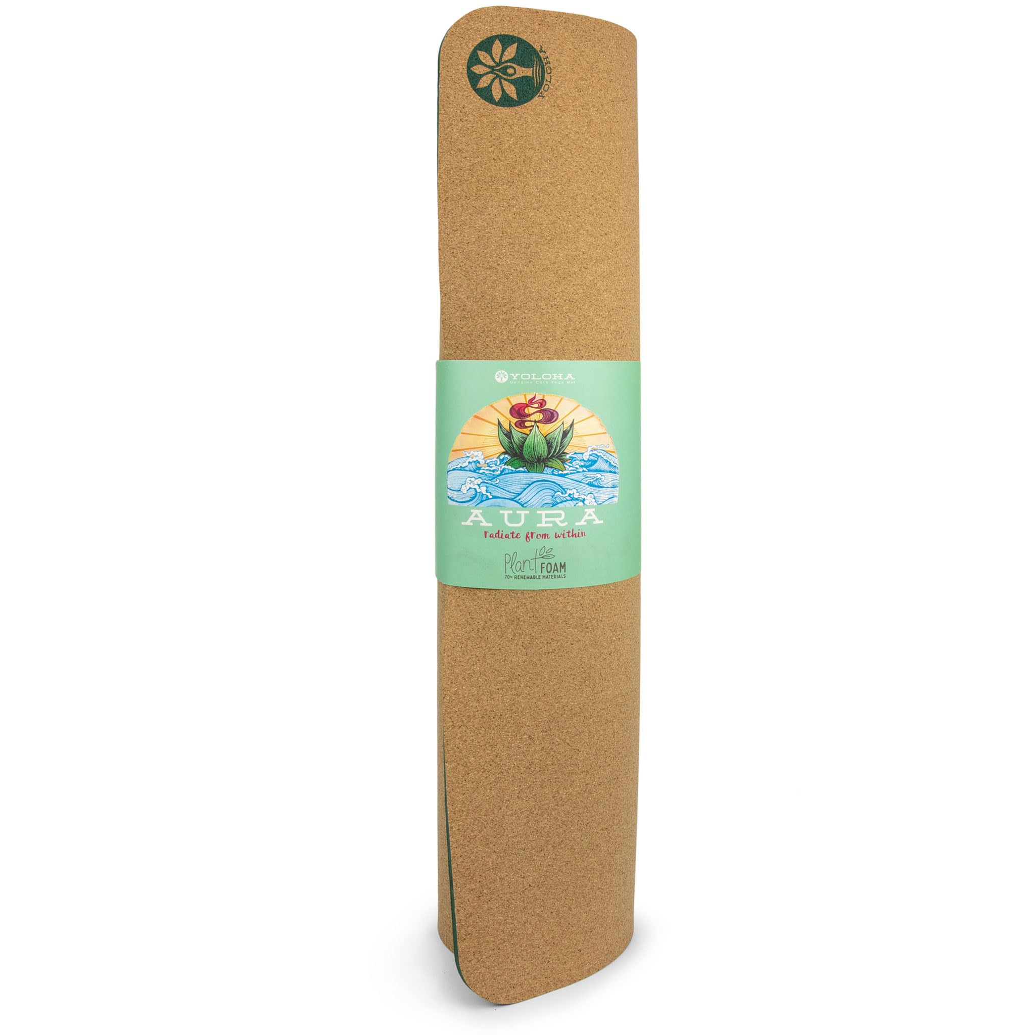 Yoloha Aura Cork Yoga Mat | Non Slip, Sustainable, Soft, Durable, Lightweight, Premium, Handmade (Plant Foam, 72" x 26")