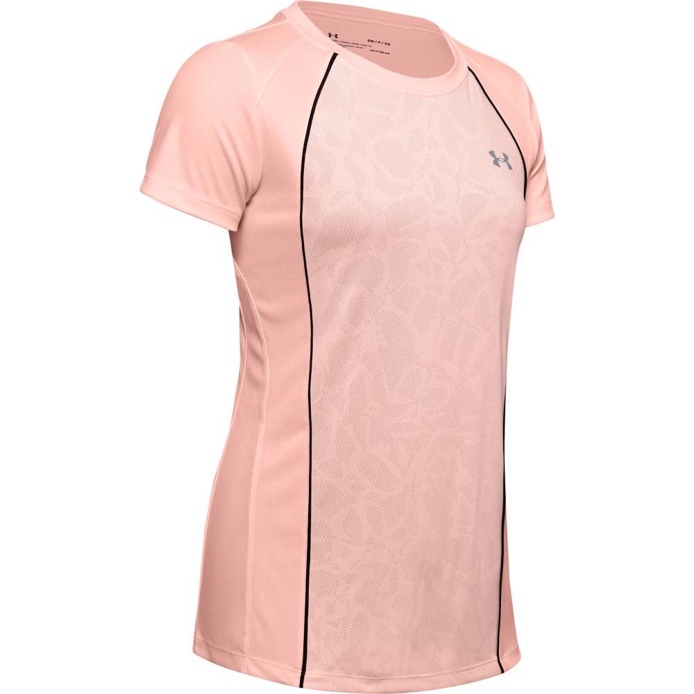 Under Armour Women's Tech C&s Jacquard Crew Neck Short Sleeve T-Shirt, Peach Frost (845)/Metallic Silver, X-Small