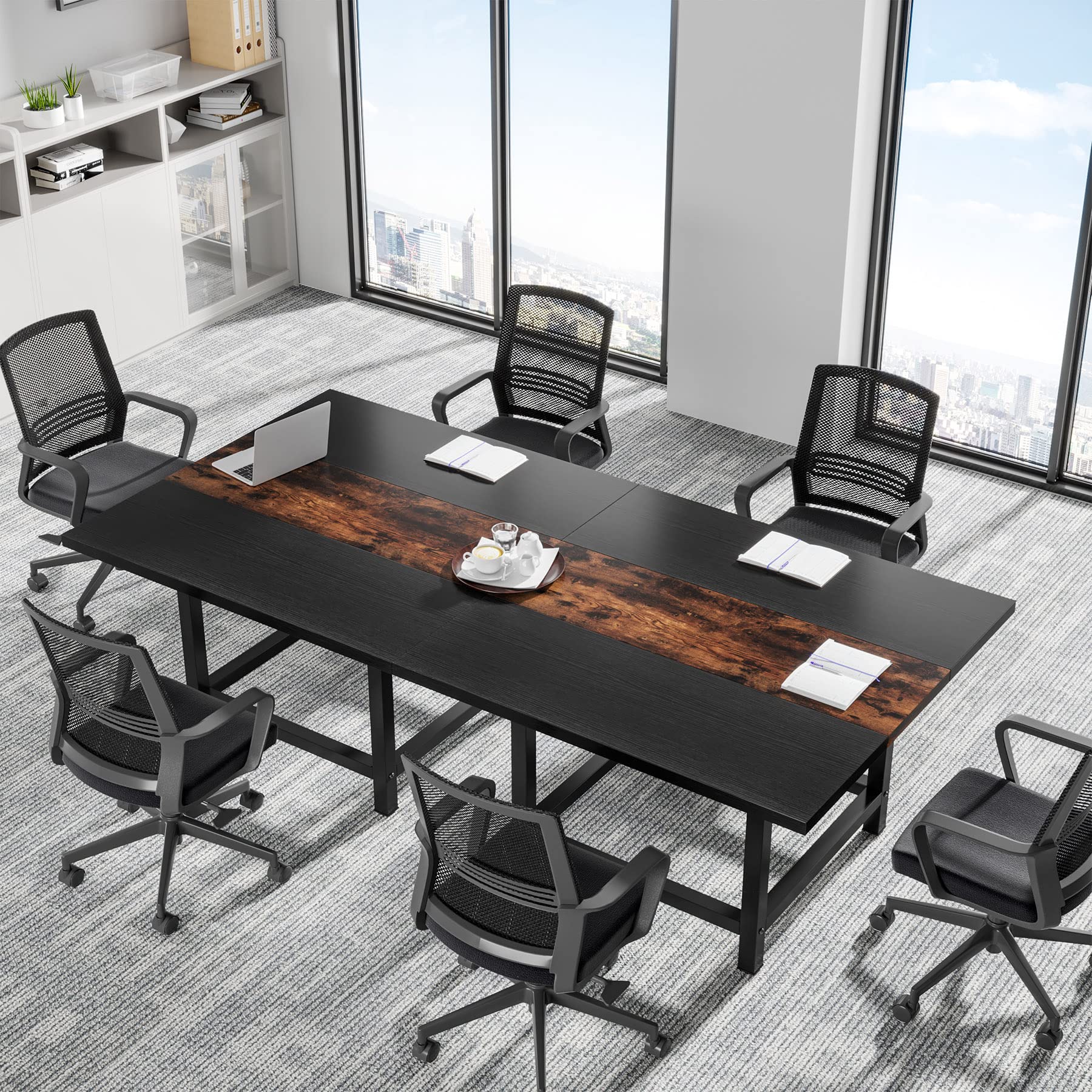 Tribesigns Small Conference Room Table for 4 People, Rustic Square 40- Inches Wood Computer Desk for Home Office, Small Space (Chair not Included)