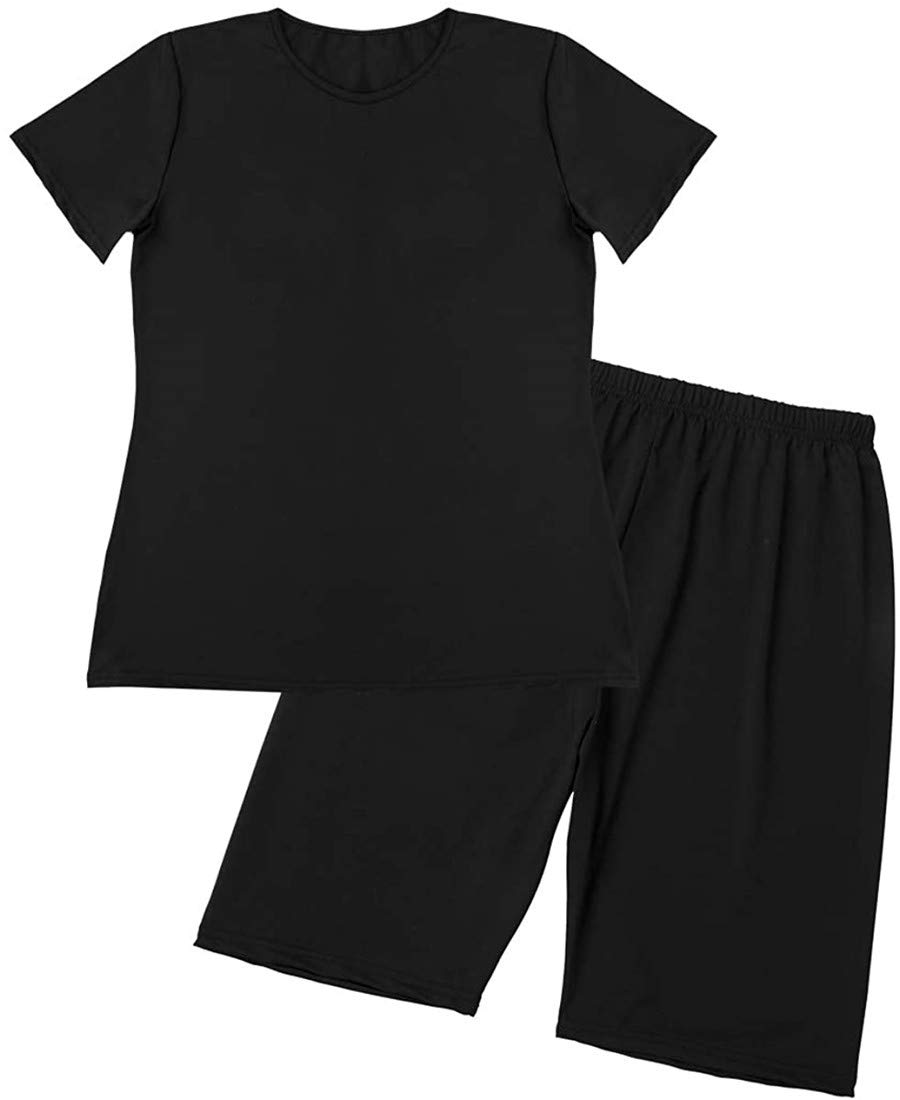 Women 's Casual 2 Piece Outfits Solid Crop Top Short Pants Outfit Sports Yoga Suit Tracksuit Jumpsuits (Black, L)