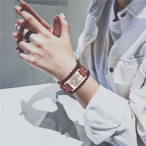 TEAMER Vintage Amulet Eye of Horus Leather Bracelet Cuff Bangle Egyptian Talisman Pagan Jewelry (Antique Copper,Brown)