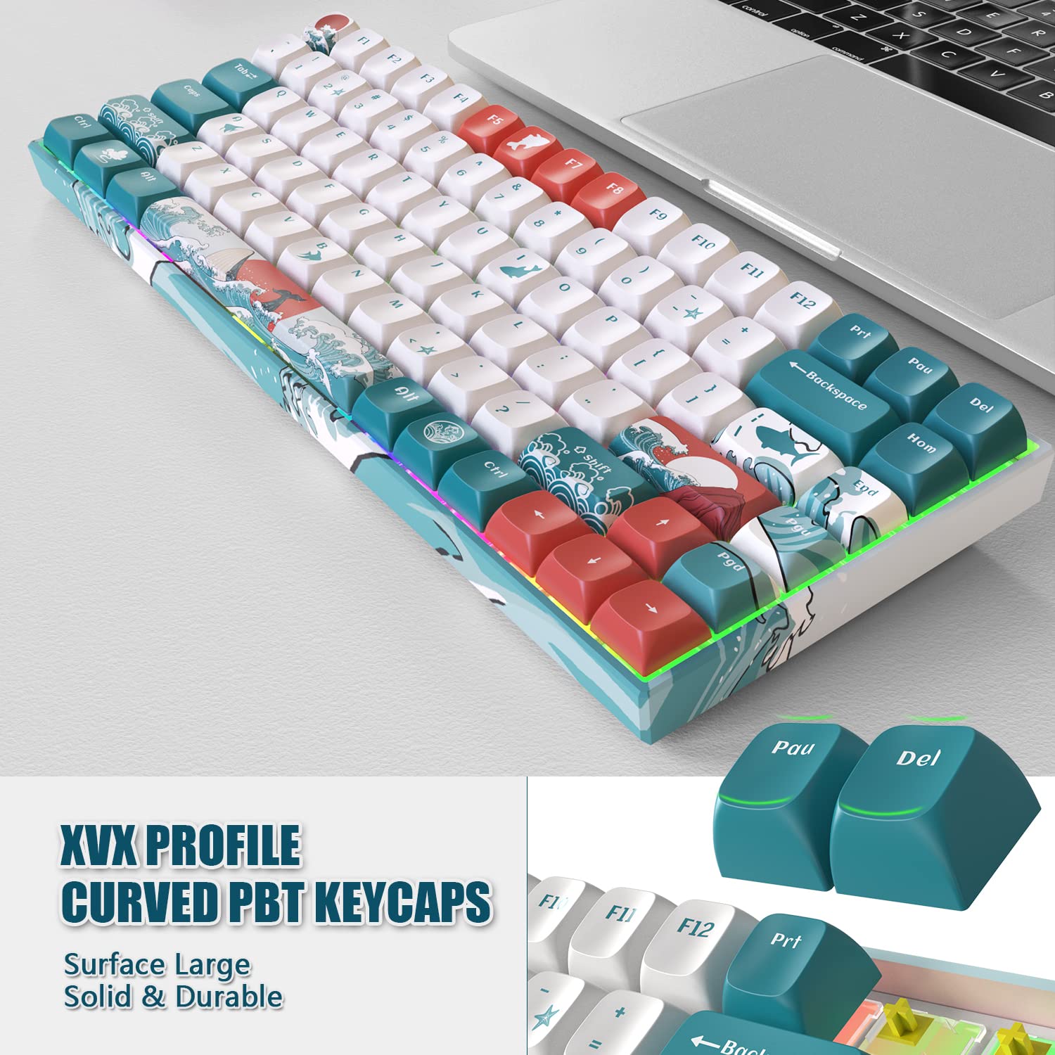 Womier M84 75% Wireless/Wired Mechanical Keyboard, Compact 84 Keys Hot Swappable Gaming Keyboard, N-Key Rollover RGB Custom Keyboard for Windows Mac PC Gamer (Coral Sea, Gateron Yellow Switch)