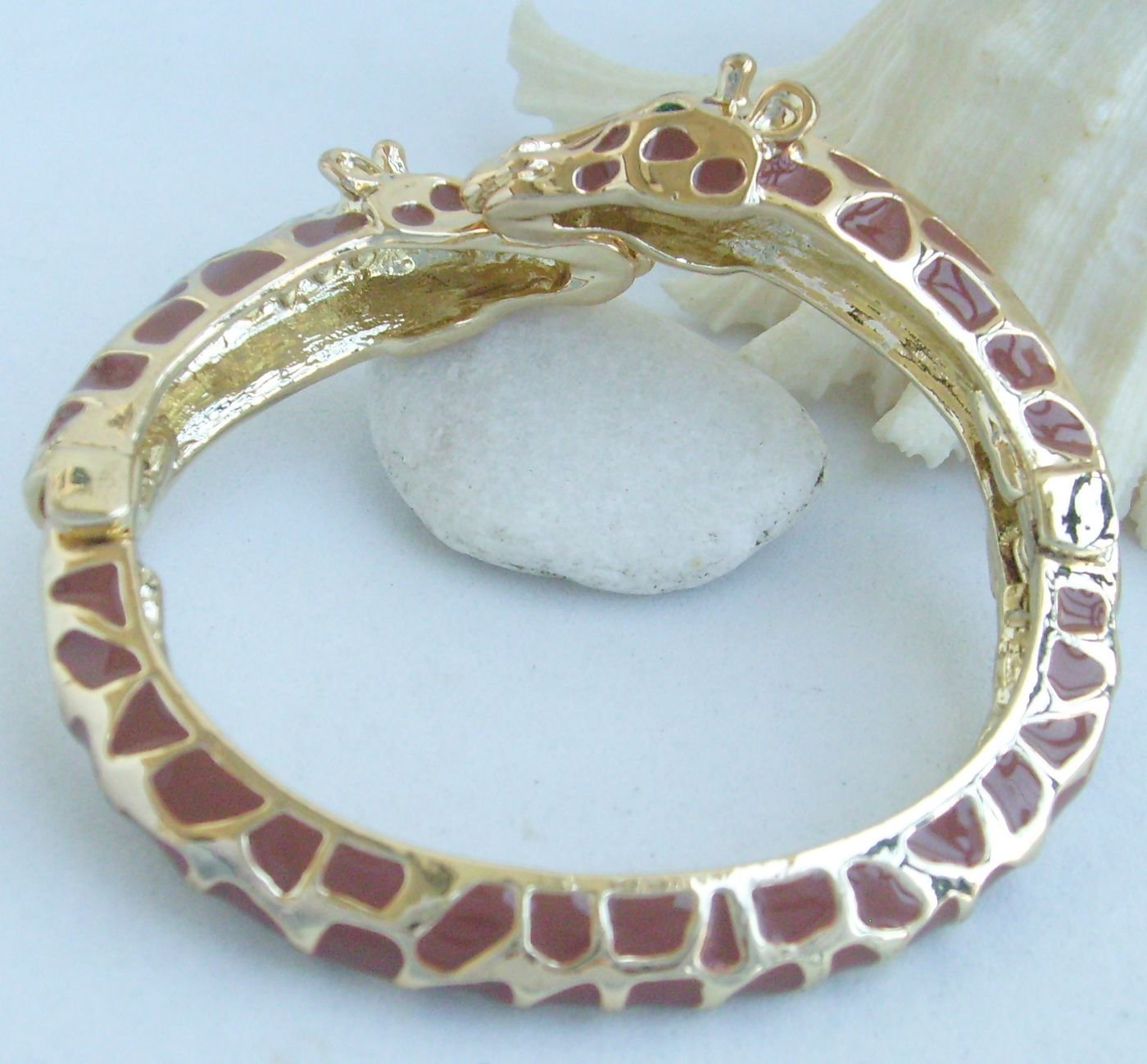 Unique Animal Giraffe Bracelet Bangle Cuff Clear Austrian Crystal Gold-Tone Brown Spot