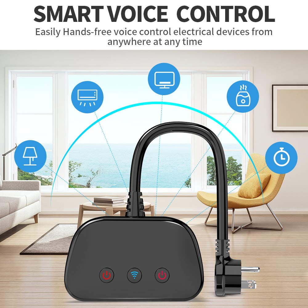 WAKYME Upgraded WiFi Outlet Outdoor Smart Plug Outdoor with 2 Outlets,No Hub Required,Wireless Remote Control Timer, Compatible with Alexa, Google Home and IFTTT (Smart Plug Outdoor)