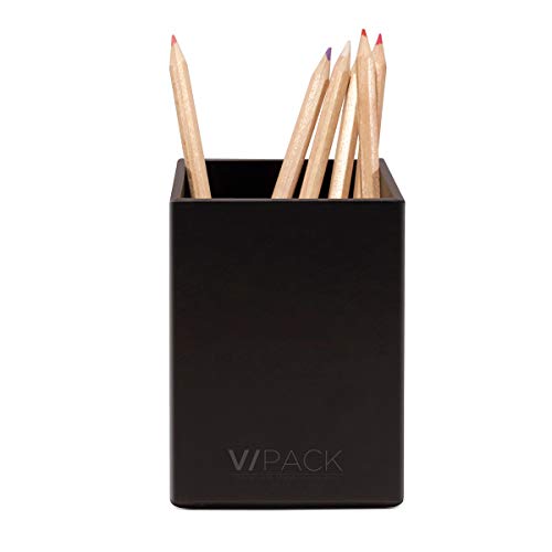 Vpack Square Pen Pencil Cup Holder Stand Desk Office Organizer, Double Art Paper Desktop Supplies Organizer for Home, School, Office(Black)