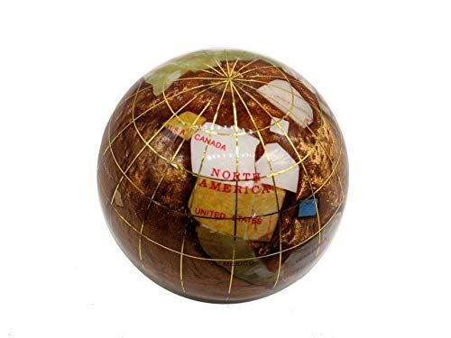 Unique Art 3-Inch amber Pearl Swirl Ocean Gemstone World Globe Paper Weight