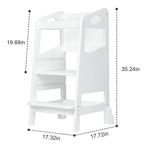 Toddler Tower Kitchen Stool Helper, GAOMON Step Stool for Kitchen Counter Bathroom Sink, Adjustable Height, Non-Skip Feet & Heavy Duty, Chalkboard, Wood Standing Tower for Toddlers 1-3