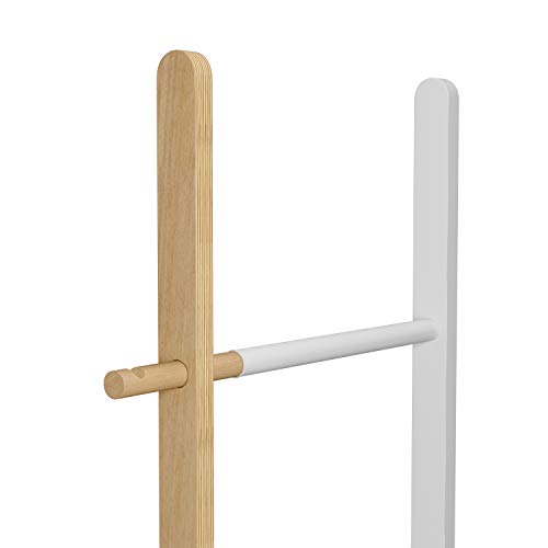 Umbra Hub Ladder β Adjustable Clothing Rack for Bedroom or Freestanding Towel Rack for Bathroom | Expands from 16 to 24 inches with 4 Notched Hooks, White/Natural