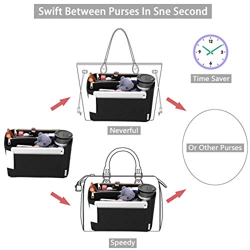 ZTUJO Purse Organizer, Felt Bag Organizer Purse Organizer Insert For Speedy, Neverfull, Graceful, Neverfull,Tote, Handbag,Shaper (Medium, Black)
