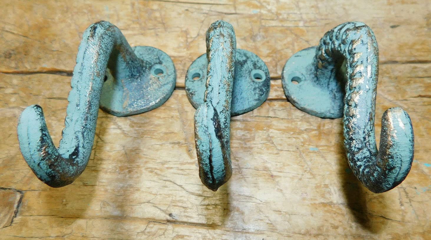 Vintage 2 Cast Iron Octopus Tentacle Wall Hooks Bathroom Towel Hook Nautical Coat Key