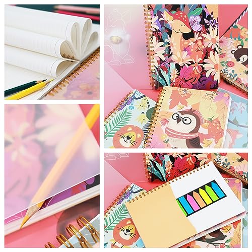 Zegrox Medium 5.75"x 8.35" Notebook, Journal, 6 Pcs Aesthetic Cute Abstract Notebook with Pockets, Flexible Cover, College Ruled Paper, 160 page Easy Tear Pages for Work, School Supplies