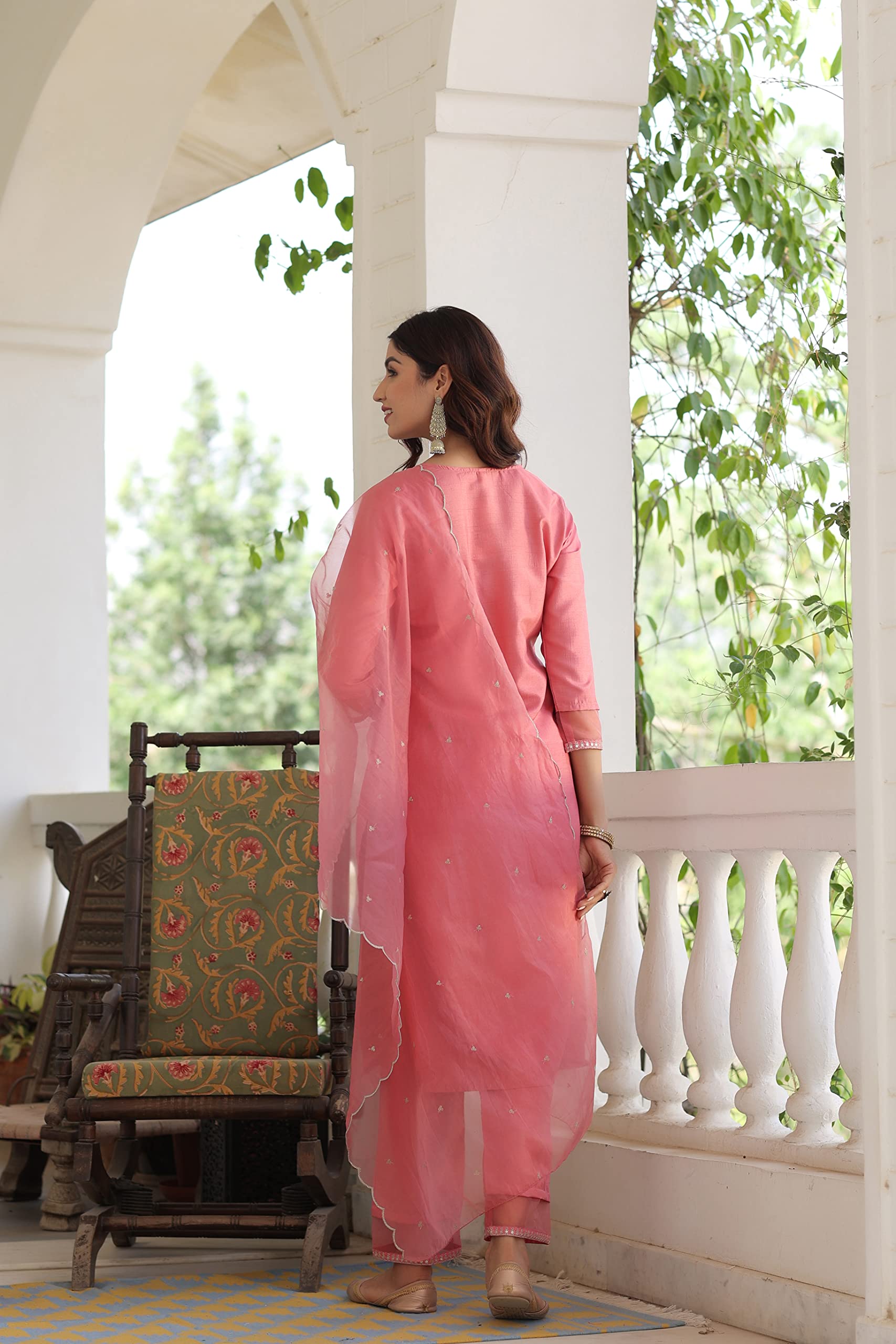 Vaamsi Women's Polysilk Embroiderd Kurta Pant Dupatta Set (PKSKD1159_XS_Pink)