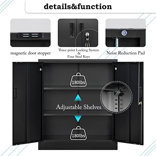 TaskStorz Metal Garage Storage Cabinets,Metal File Cabinet with 2 Adjustable Shelves, Lockable Storage Cabinets for Office, Home, Garage, Warehouse 36" H x 31.5" W x 15.7" D (Black)