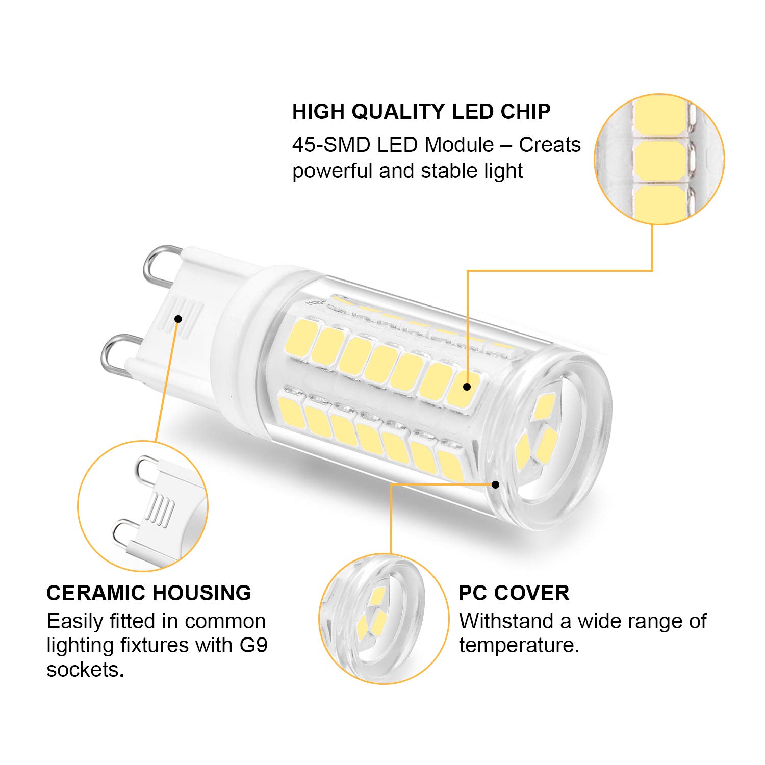 Umleeddlt Bulb LED G9 4W (40W Halogen Equivalent) 400 LM G9 Bi-pin Base LED Light Bulbs Daylight White 6000K AC 120V 360° Beam Angle Non-dimmable for Home Lighting Ceiling Light (10 Pack)